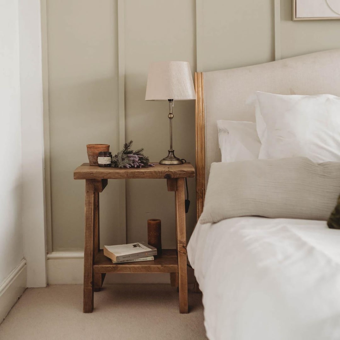 Reclaimed Wood Bedside Table With Shelf: Rustic Splay Side Table - Etsy UK