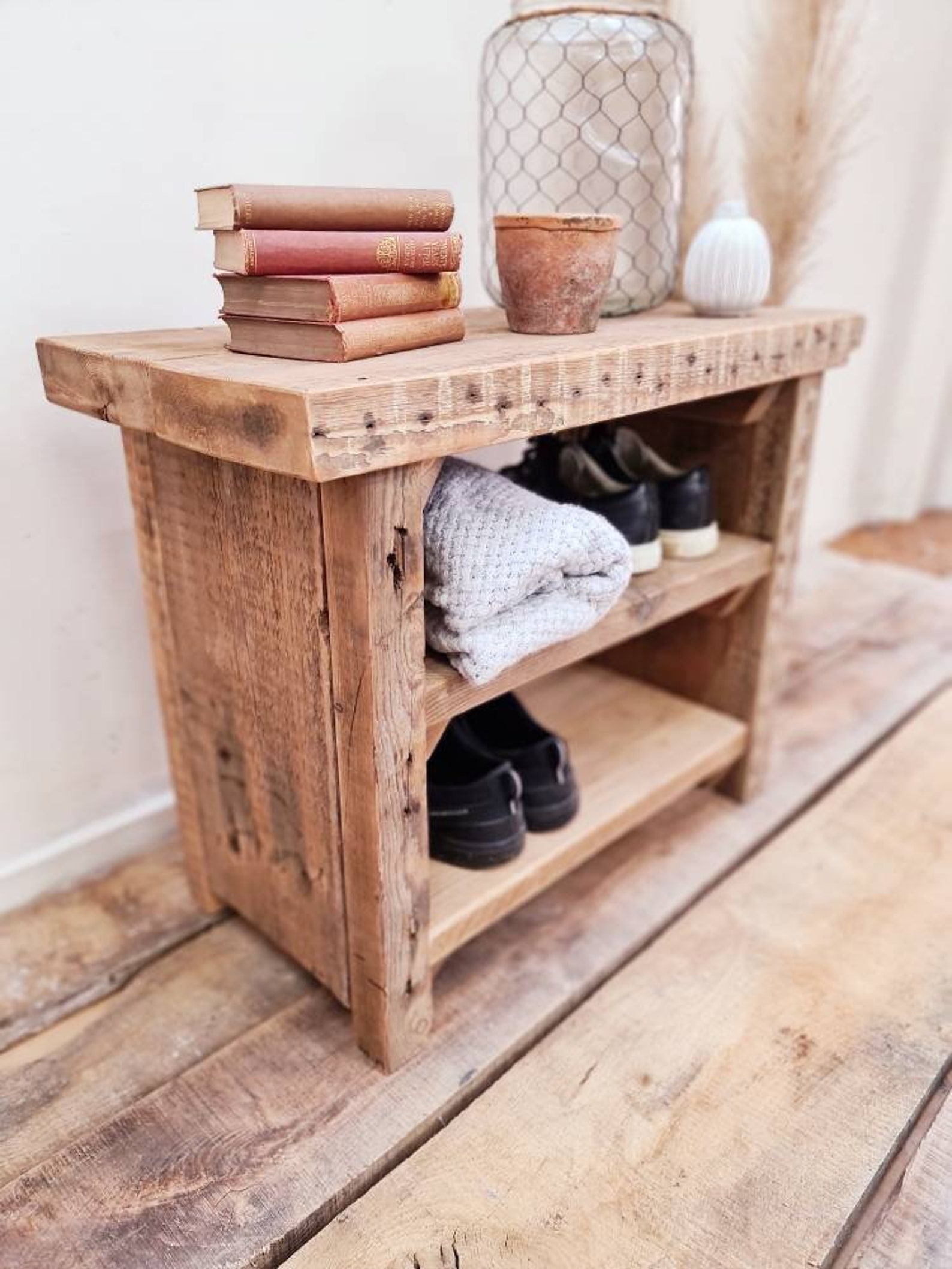 Wooden Storage Bench and Shoe Rack Reclaimed Wood Hall Table | Etsy
