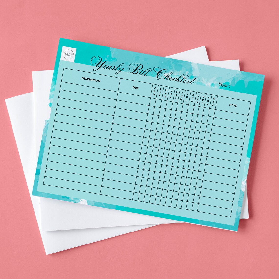 Aqua Yearly Bill Checklist Planner Page - Etsy