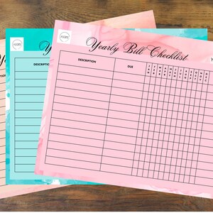 Aqua Yearly Bill Checklist Planner Page - Etsy