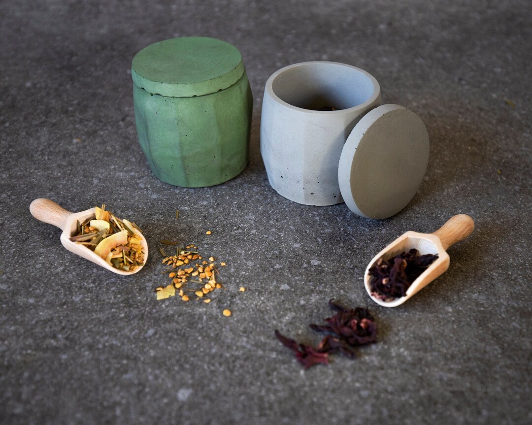 Concrete Spice Jar With Lid, Loose Leaf Tea Storage, Cement Pantry or ...