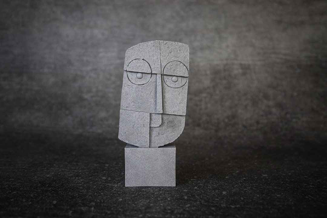 Concrete Face Bookend: Modernist Art Bookshelf Decor - Etsy