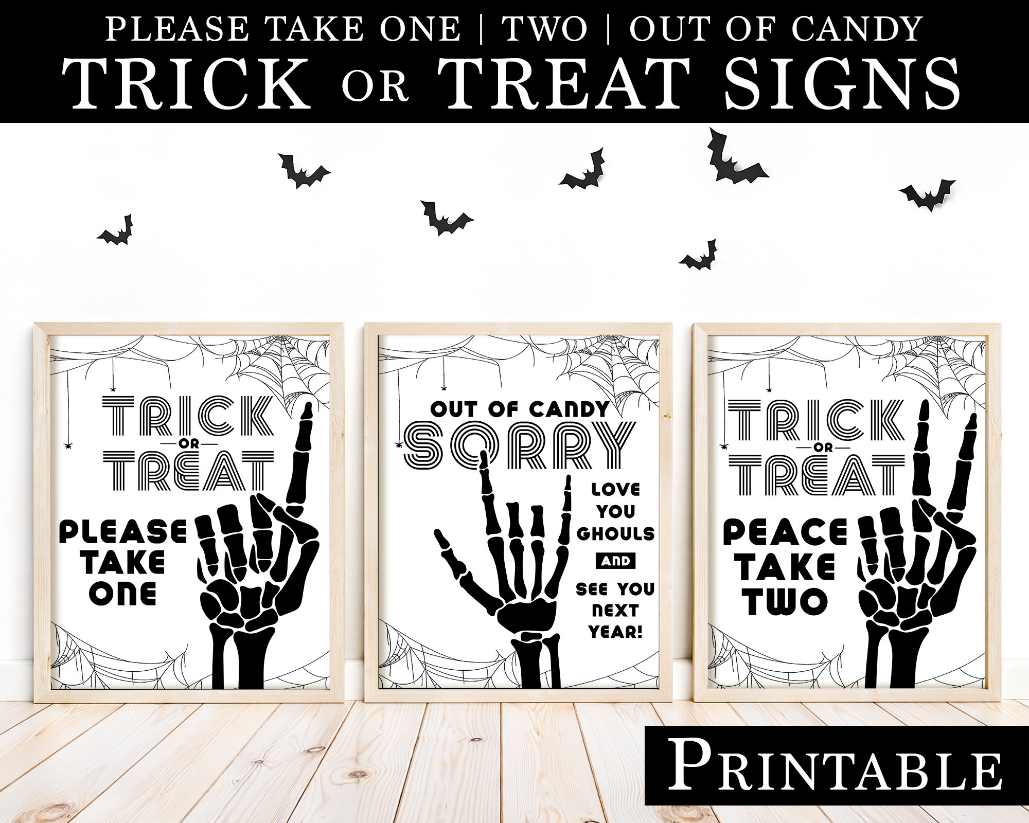 Trick or Treat Sign Printable Skeleton Halloween Candy Sign, Please ...