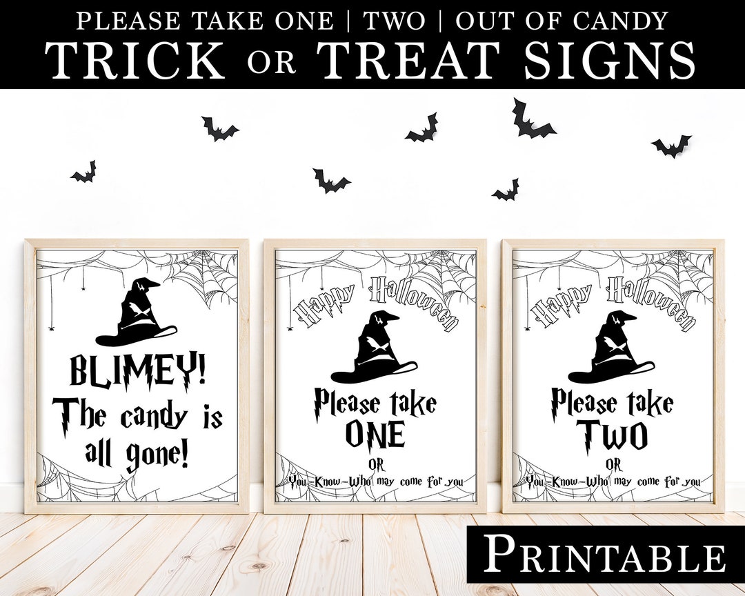 Trick or Treat Sign Wizard Witch Printable Halloween Candy Sign, Please ...