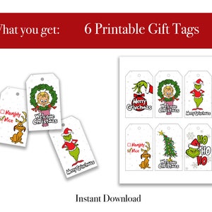 Christmas Grinch Gift Tags Printable Funny Christmas Gift Tags Set of 6 ...