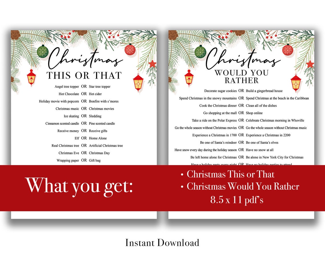 Christmas Would You Rather This or That Christmas Games Printable ...
