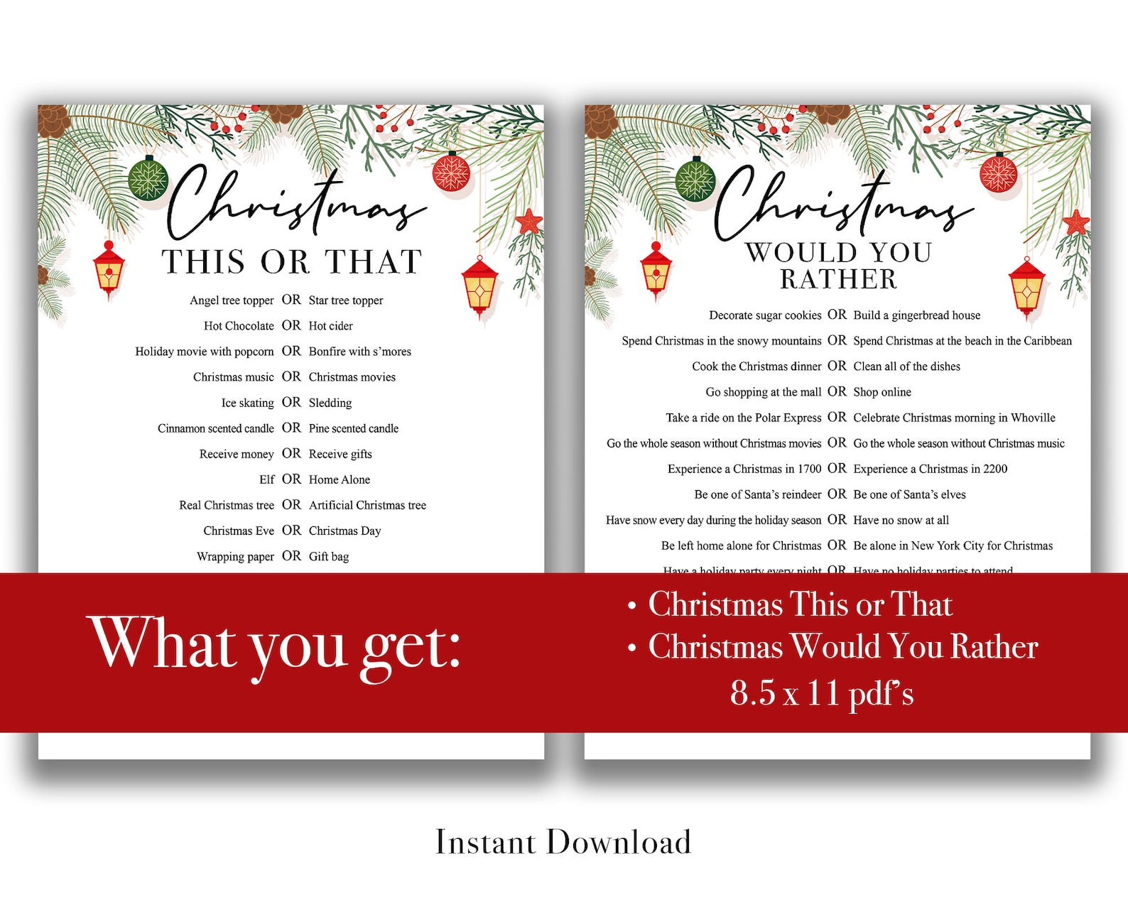 Christmas Would You Rather This or That Christmas Games Printable ...