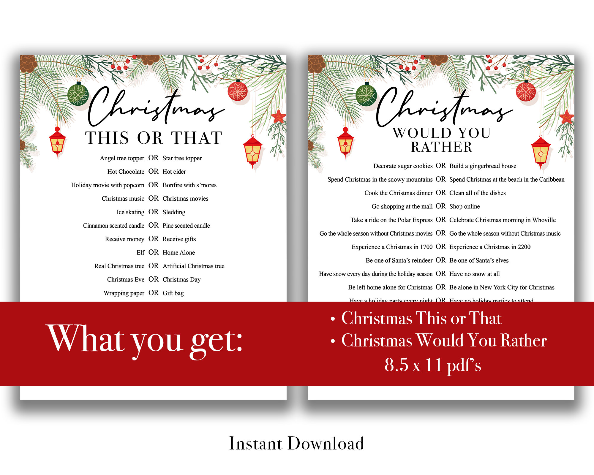 Christmas Would You Rather This or That Christmas Games Printable ...