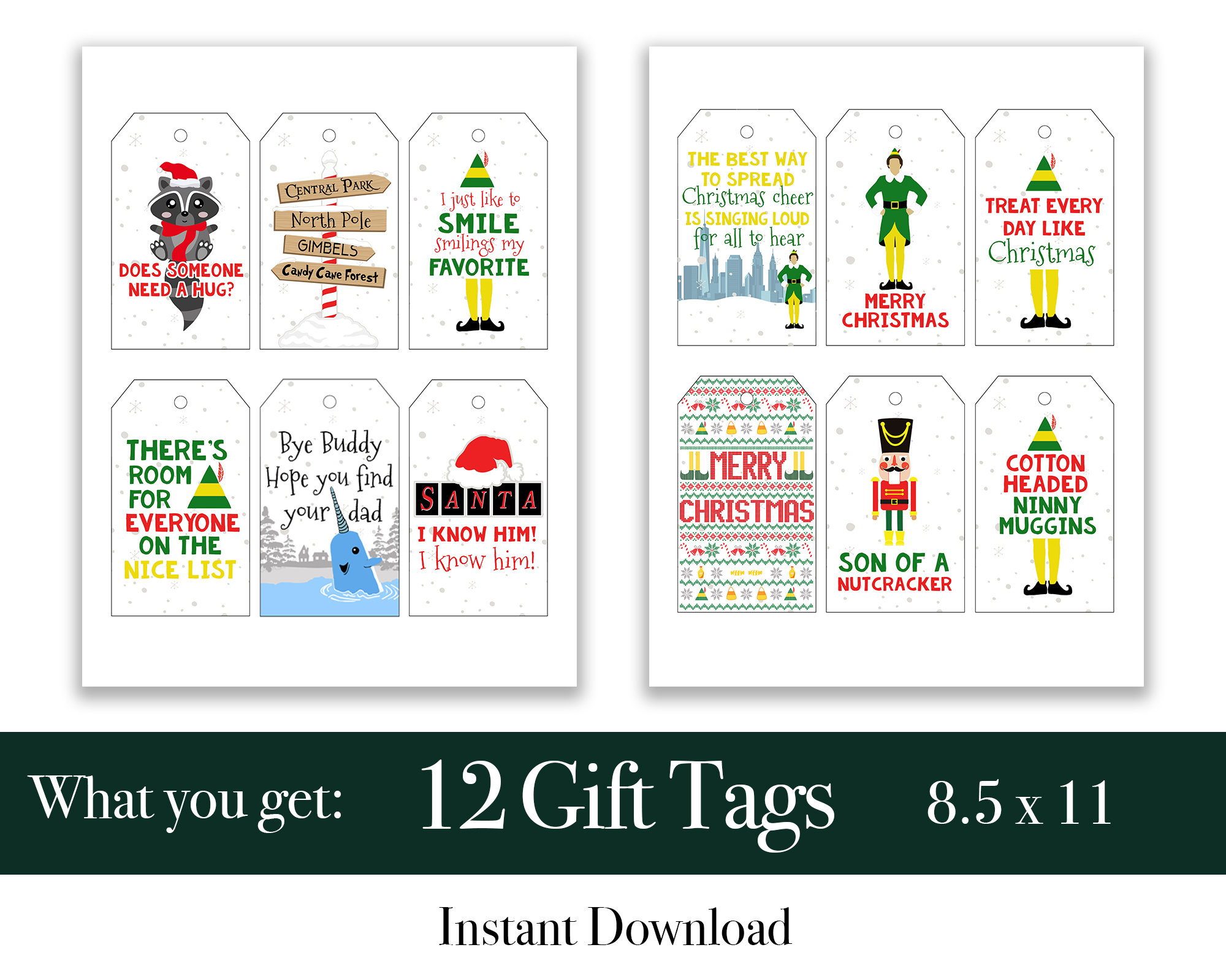 Elf Printable Christmas Gift Tags, Buddy the Elf Quotes Funny Christmas ...