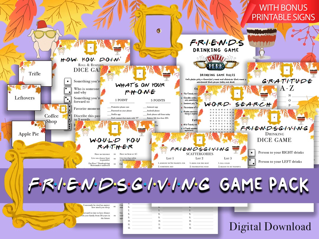 Thanksgiving FRIENDSGIVING Game Pack Friends Party Thanksgiving Games ...