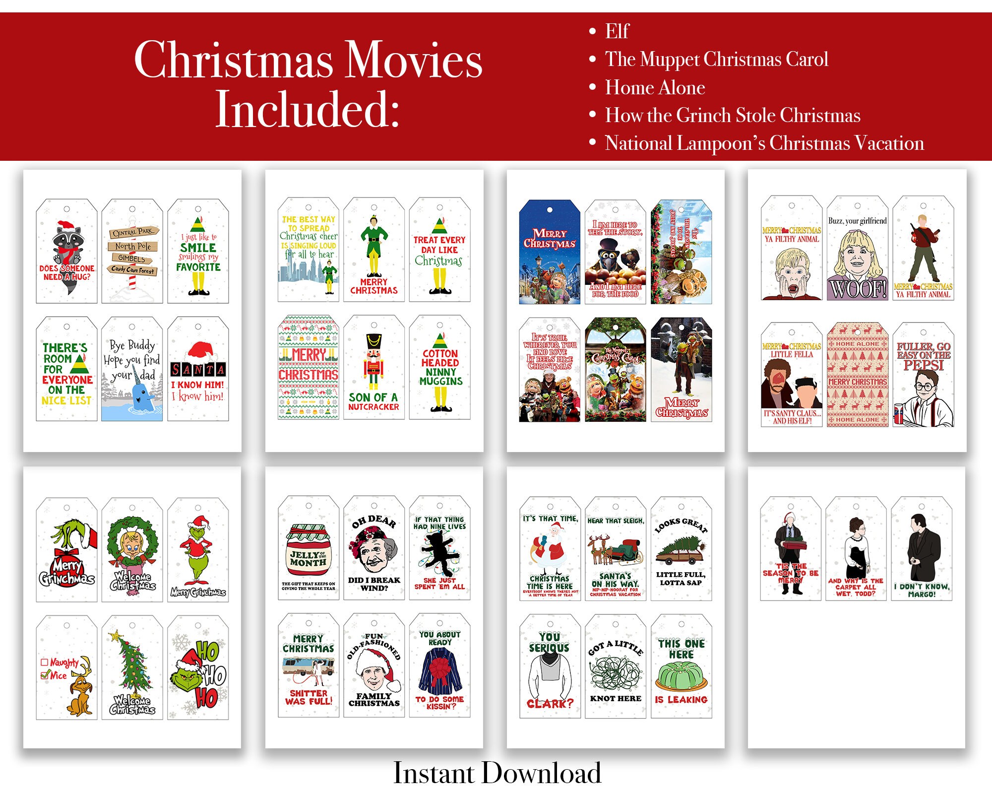 Funny Christmas Gift Tags Printable Christmas Movie Holiday Gift Tags ...