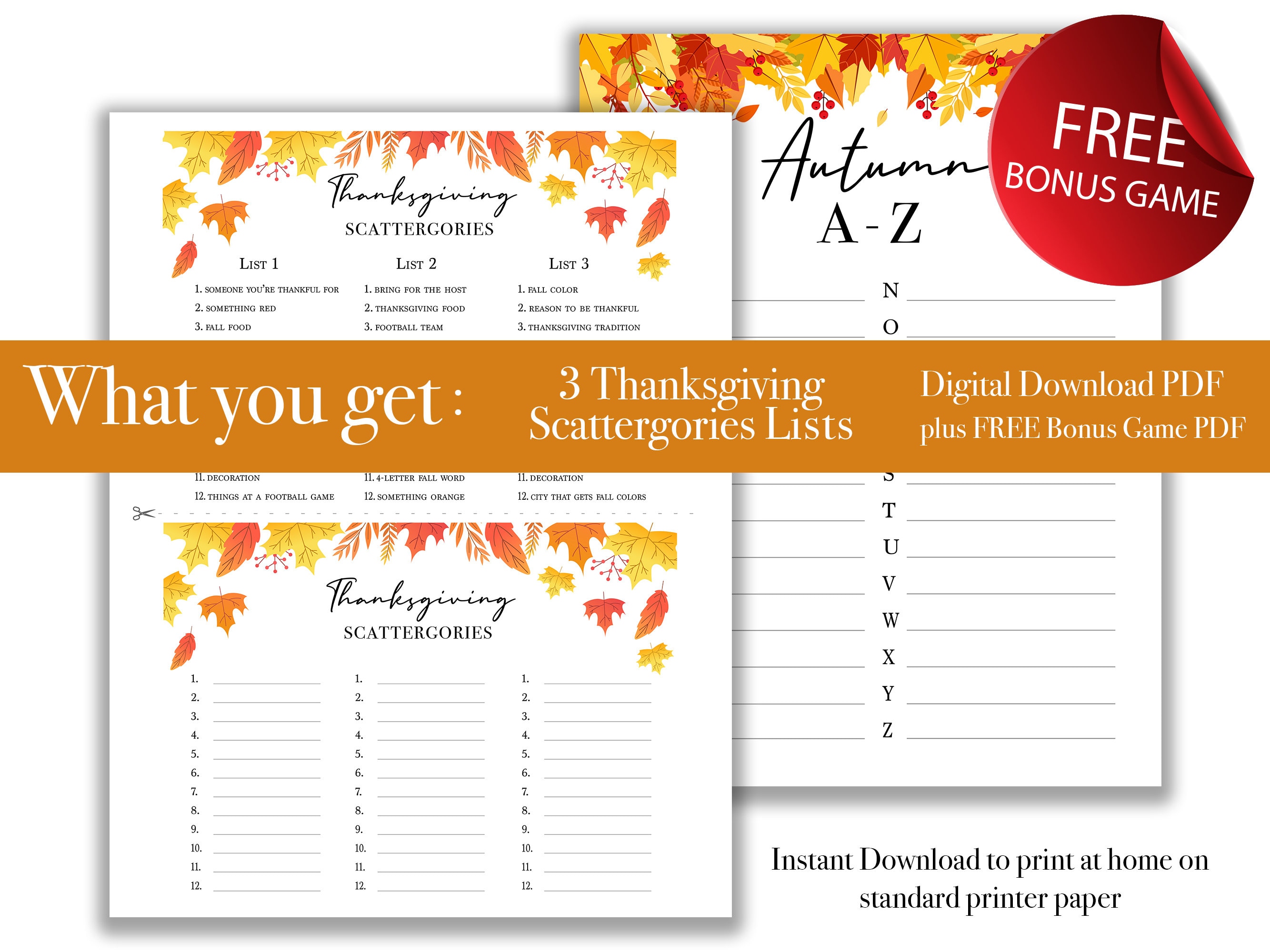 Thanksgiving Scattergories Printable Game for Family Game Night ...