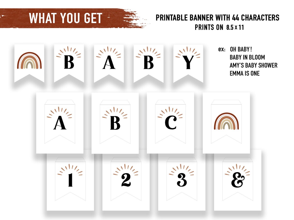 Printable Boho Rainbow Banner Printable Custom Paper Bunting Banner ...