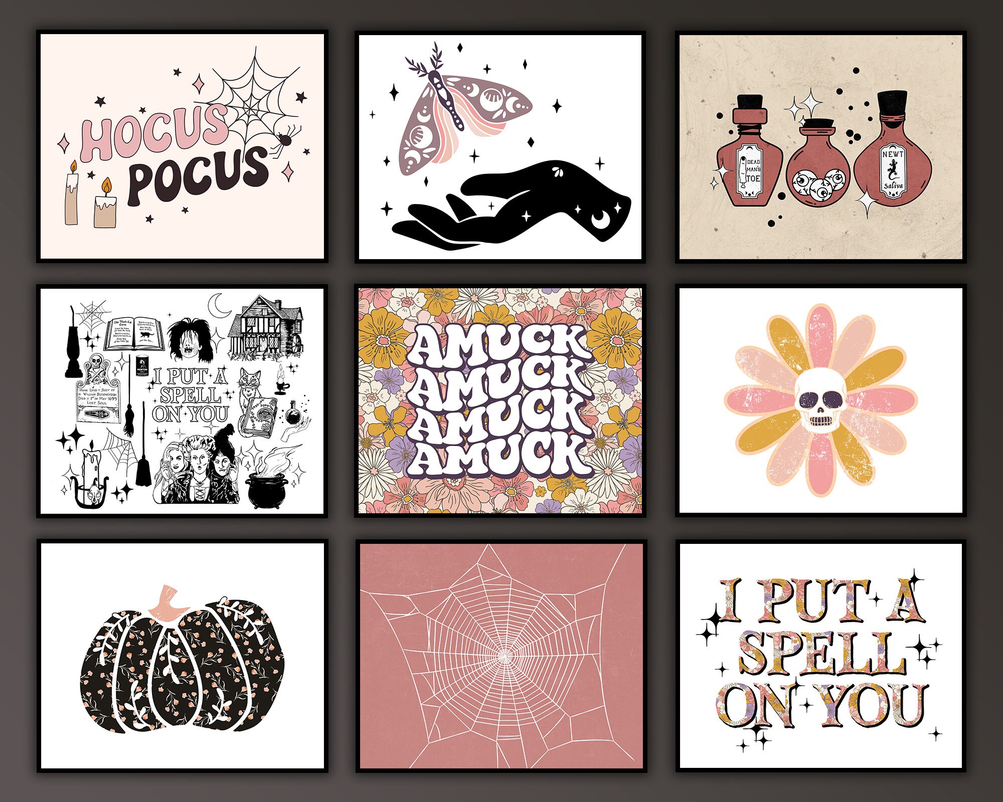 Hocus Pocus Retro Halloween Wall Art Printable Gallery Wall Set of 24 ...