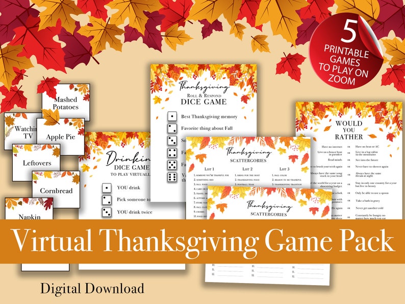 Zoom Thanksgiving Game Pack, 5 Virtual Games, Scattergories ...