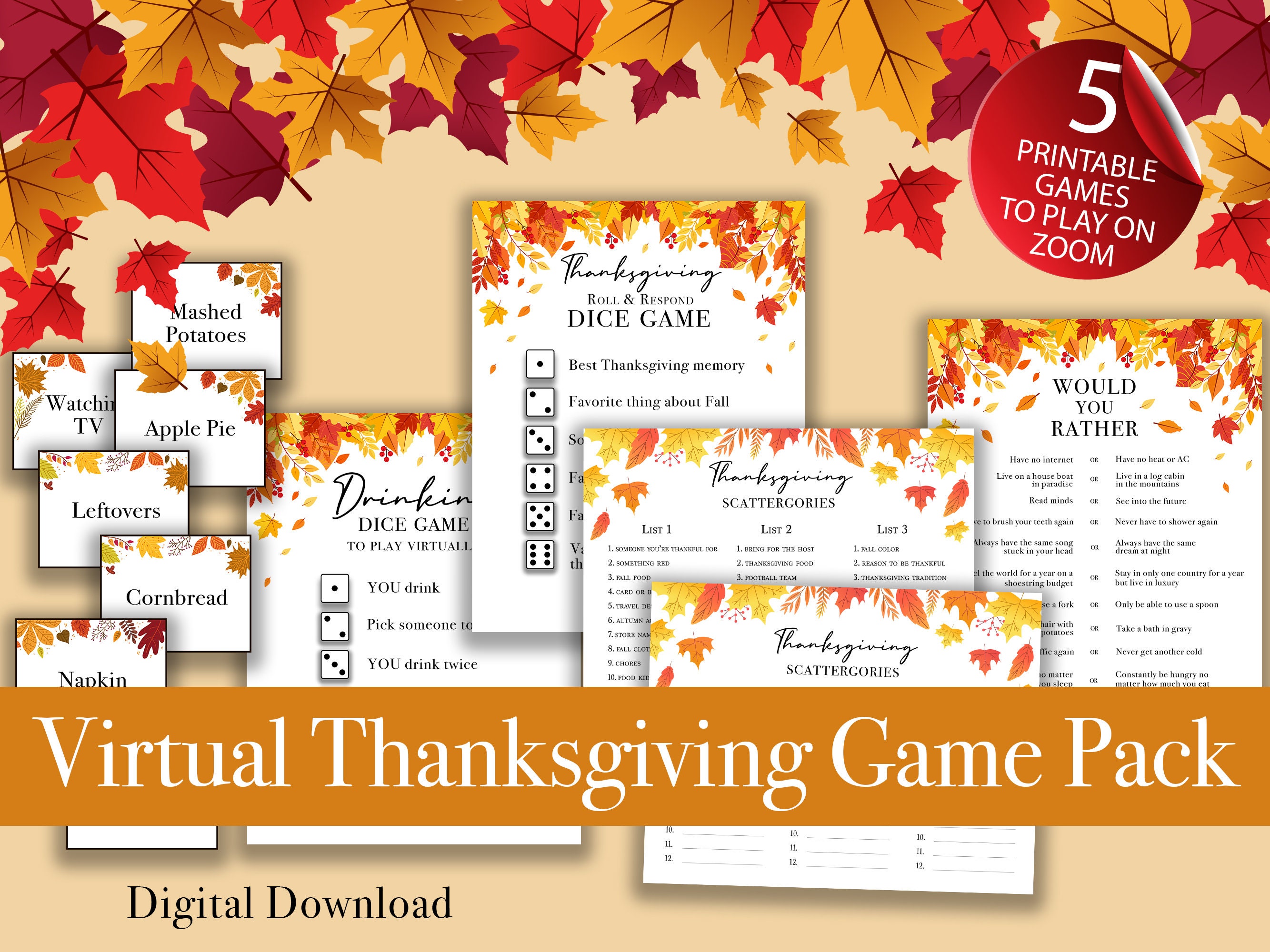 Zoom Thanksgiving Game Pack, 5 Virtual Games, Scattergories ...