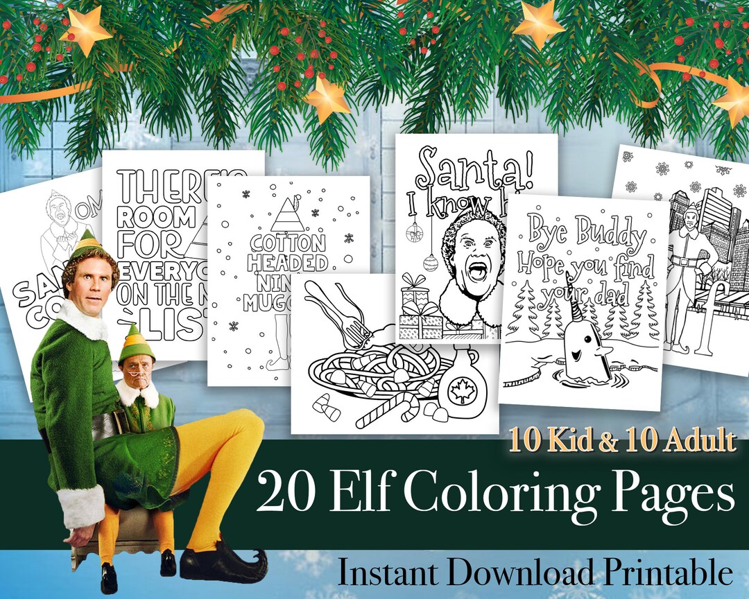 Elf Christmas Coloring Pages Printable Elf Coloring Page Bundle, Buddy ...