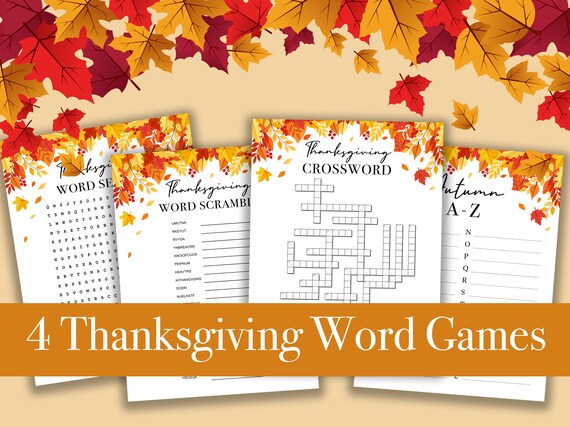 4 Festive Thanksgiving Word Games Crossword Puzzle Word | Etsy