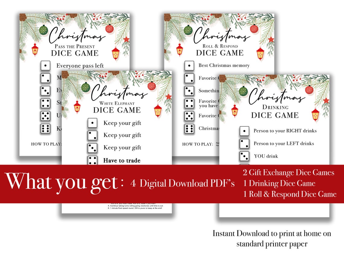 4 Christmas Dice Game Instant Download Printable Christmas Gift ...