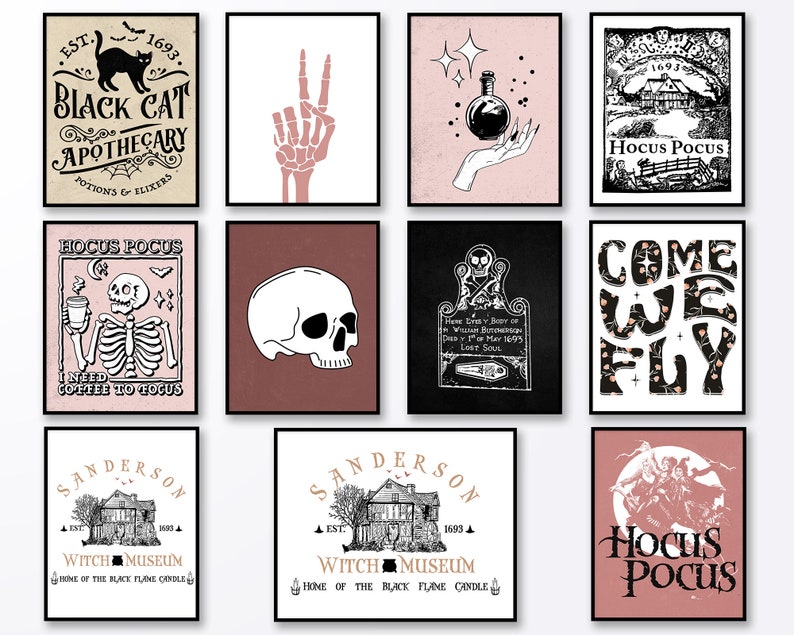 Hocus Pocus Retro Halloween Wall Art Printable Gallery Wall Set of 24 ...