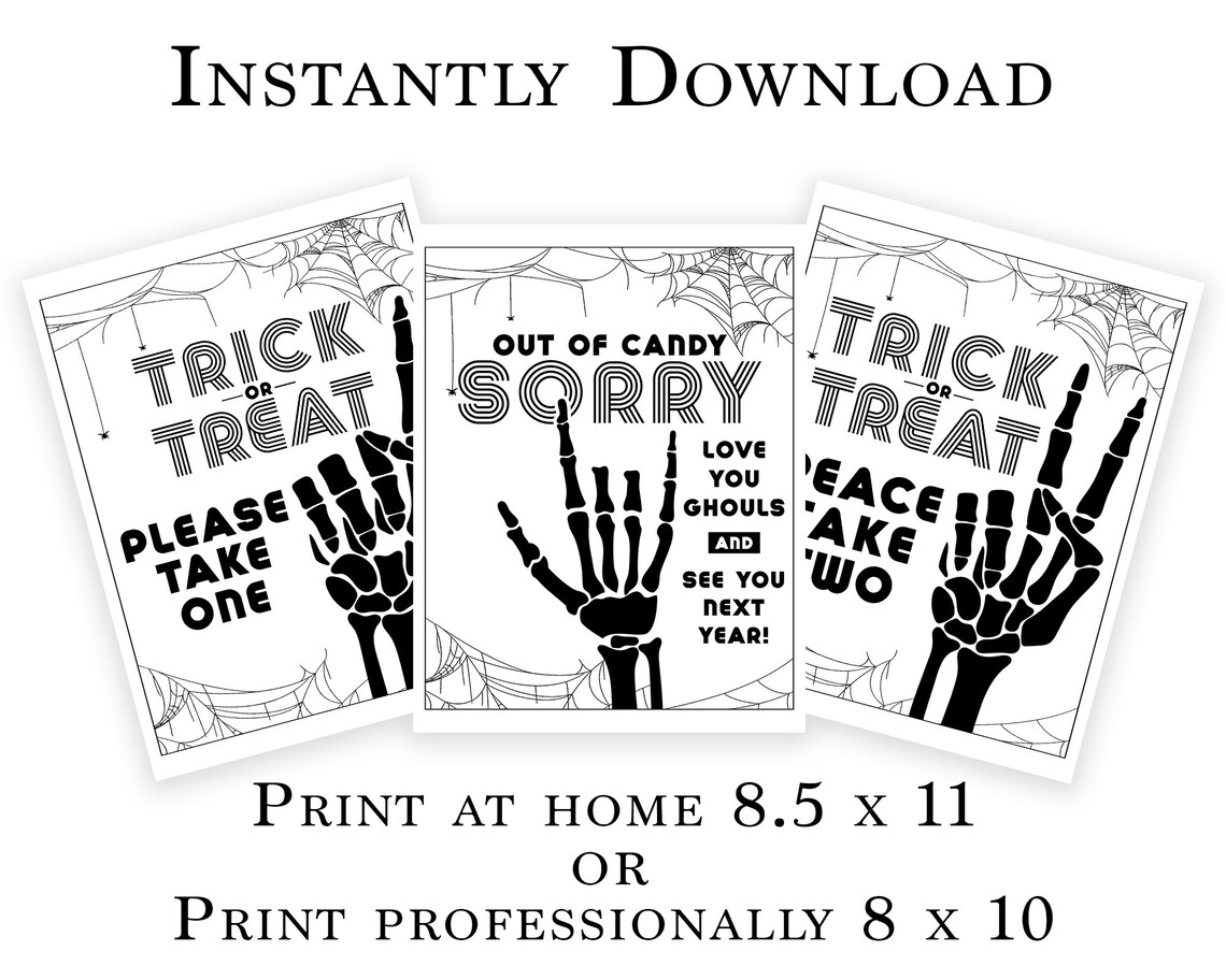 Trick or Treat Sign Printable Skeleton Halloween Candy Sign, Please ...