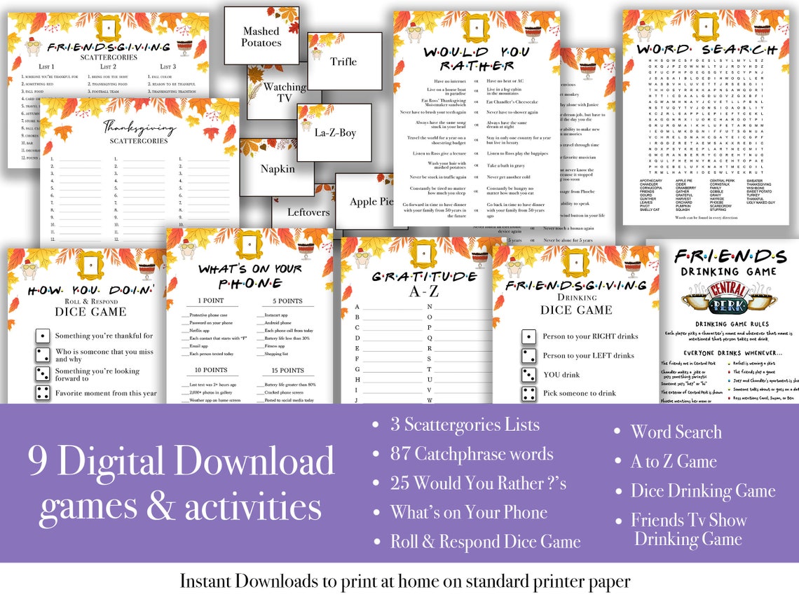 Thanksgiving FRIENDSGIVING Game Pack Friends Party Thanksgiving Games ...