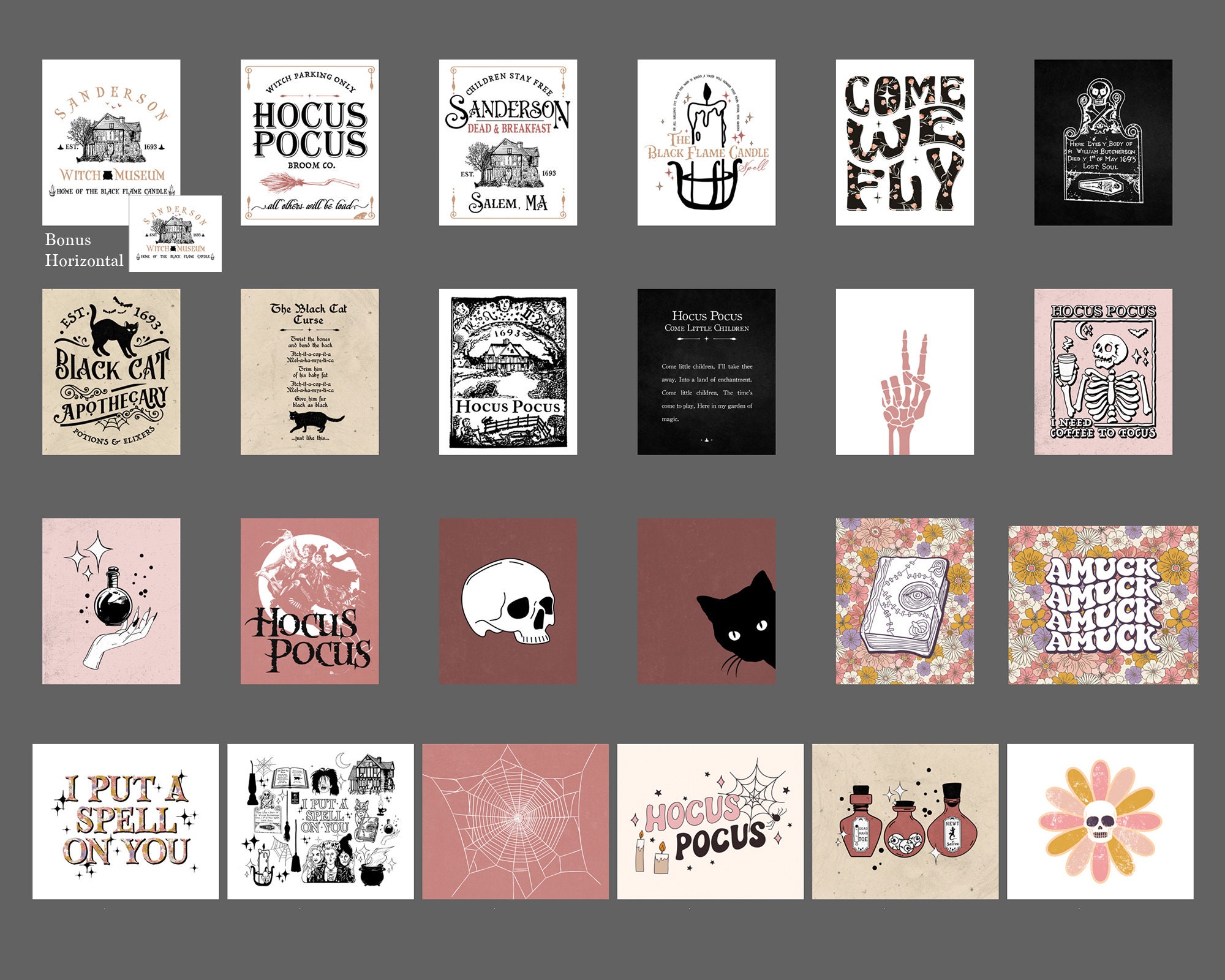 Hocus Pocus Retro Halloween Wall Art Printable Gallery Wall Set of 24 ...