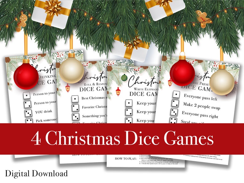 4 Christmas Dice Game Instant Download Printable Christmas Gift ...