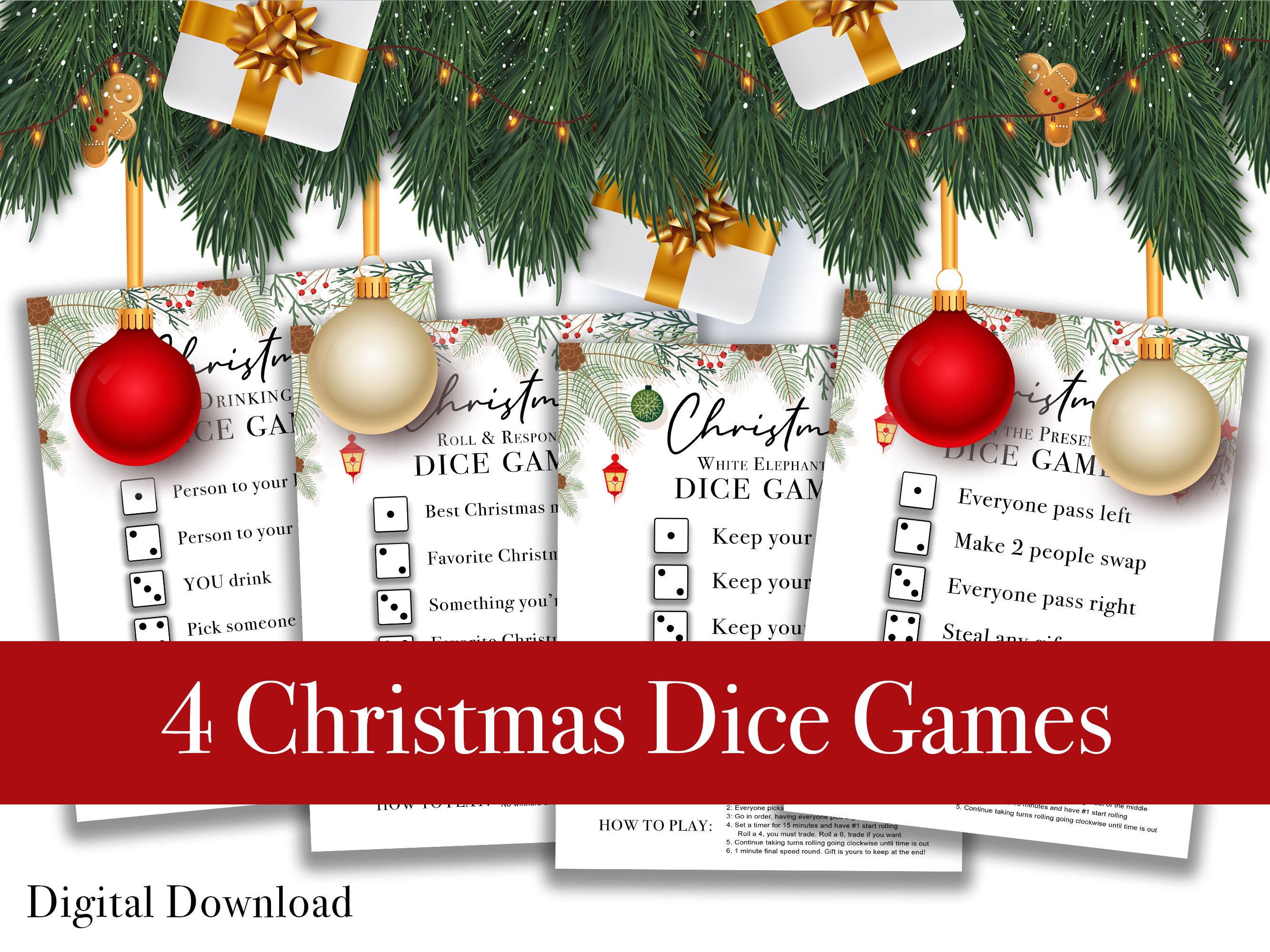 4 Christmas Dice Game Instant Download Printable Christmas Etsy