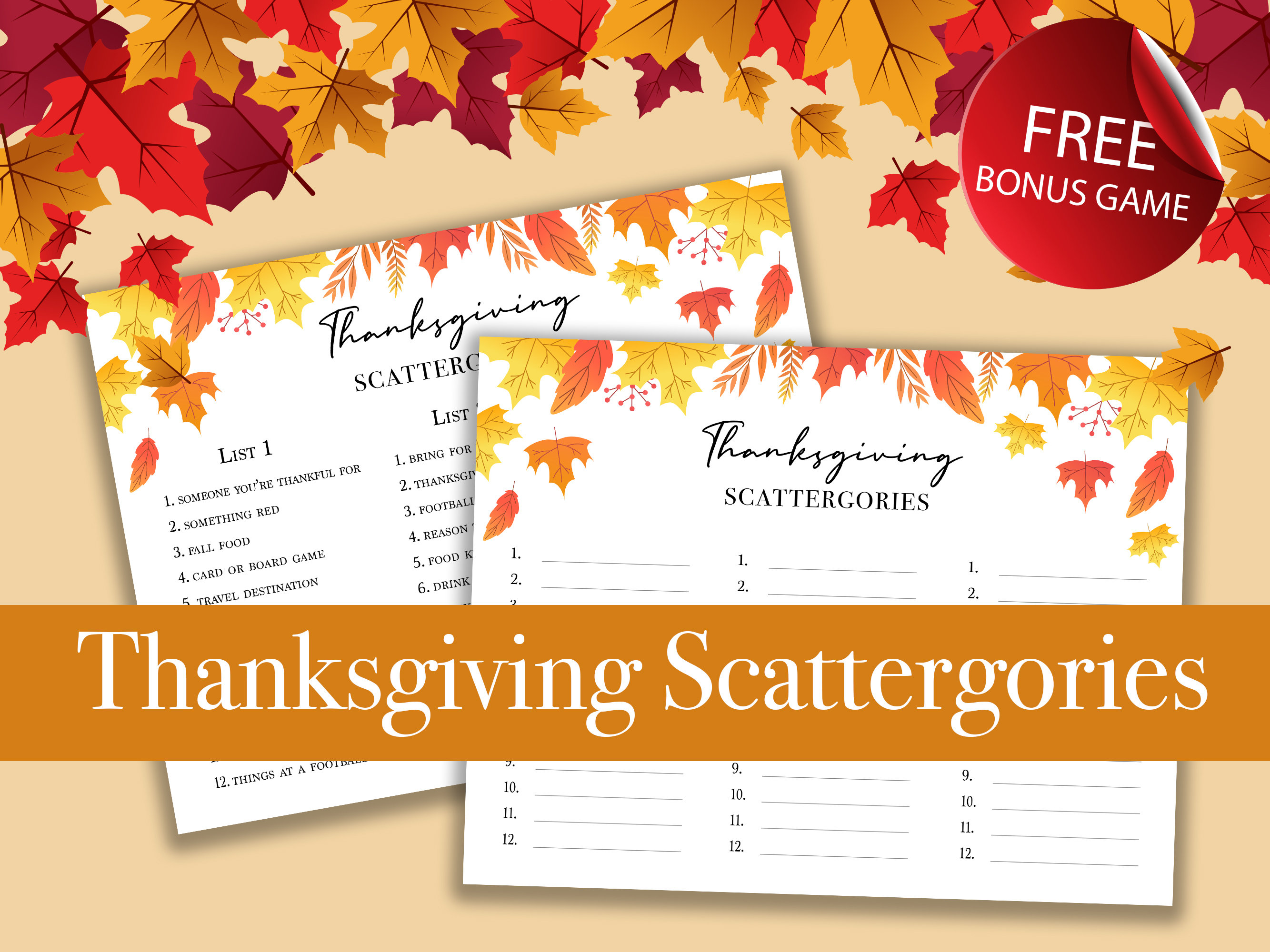 Thanksgiving Scattergories Printable Game for Family Game Night ...