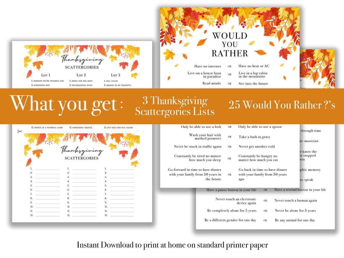 Zoom Thanksgiving Game Pack, 5 Virtual Games, Scattergories ...