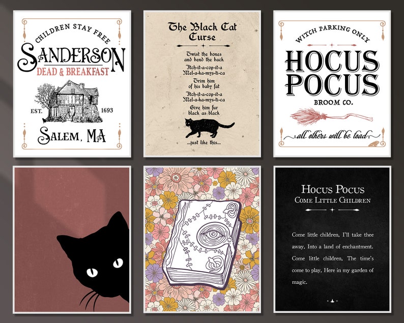 Hocus Pocus Retro Halloween Wall Art Printable Gallery Wall Set of 24 ...