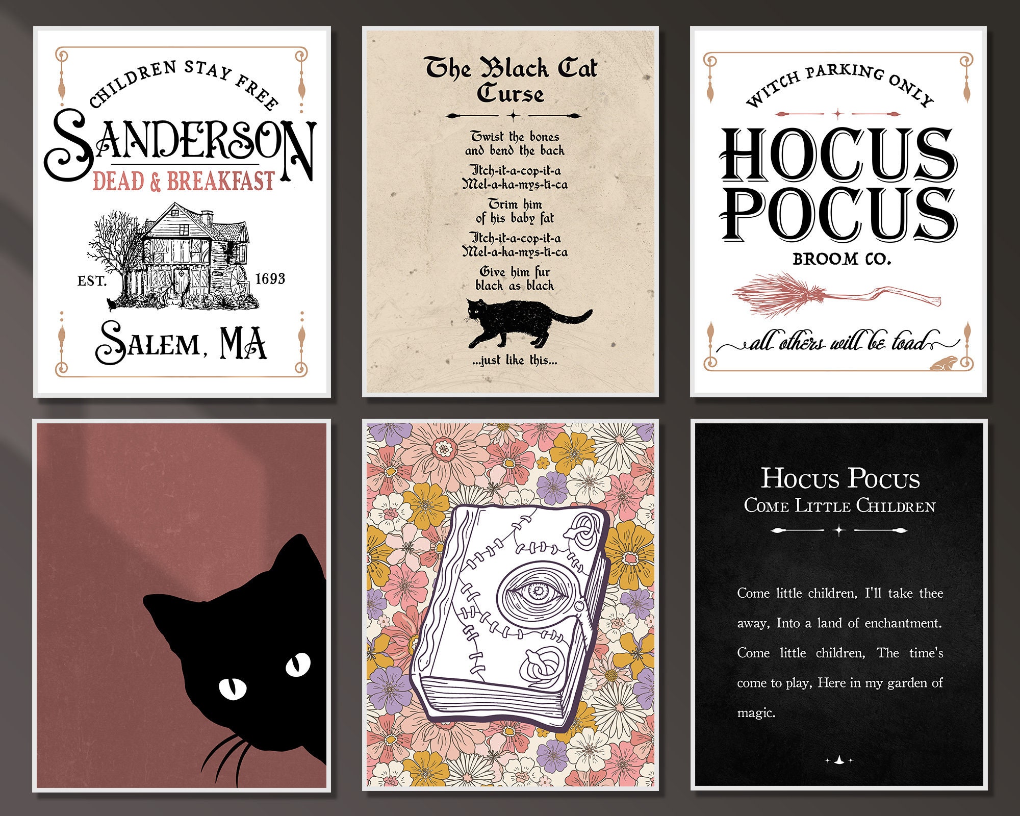 Hocus Pocus Retro Halloween Wall Art Printable Gallery Wall Set of 24 ...