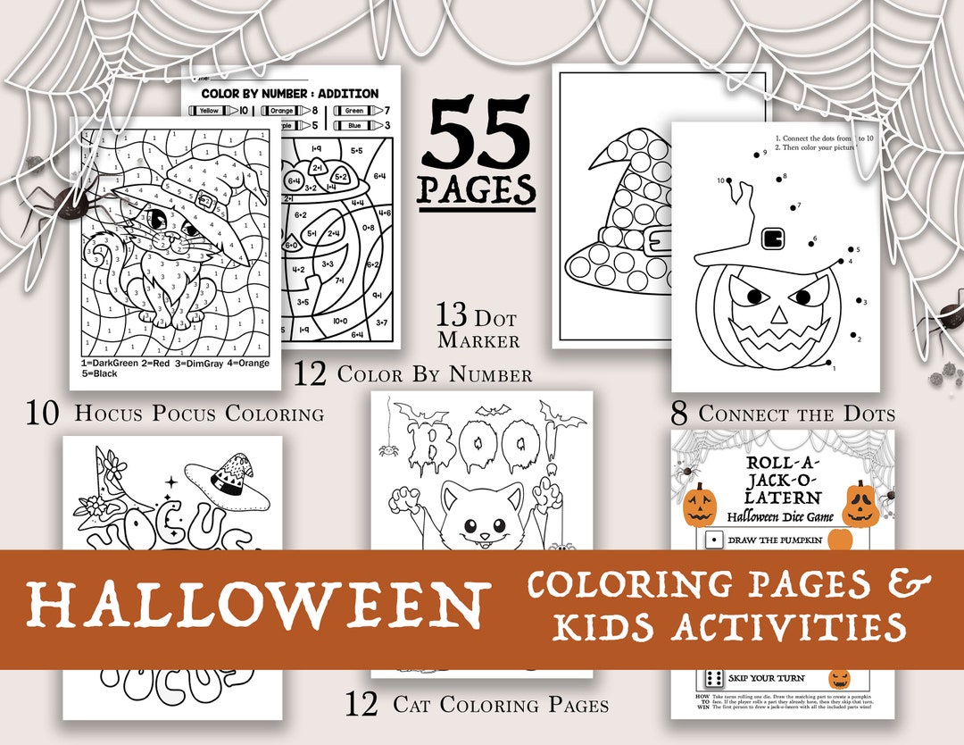 Halloween Coloring Pages for Kids Color by Number Connect - Etsy