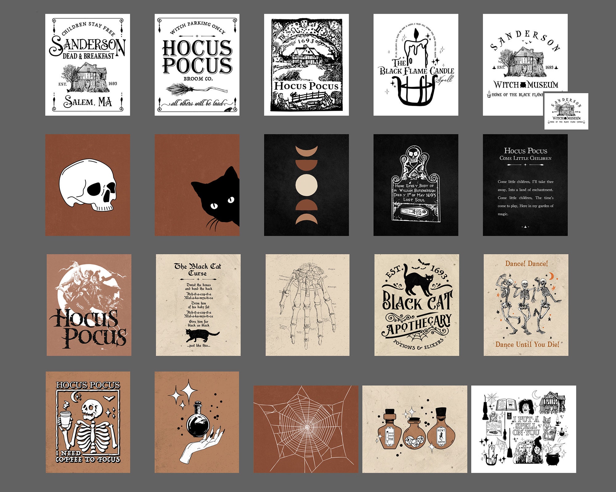 Hocus Pocus Vintage Halloween Wall Art Printable Gallery Wall Set Hocus ...