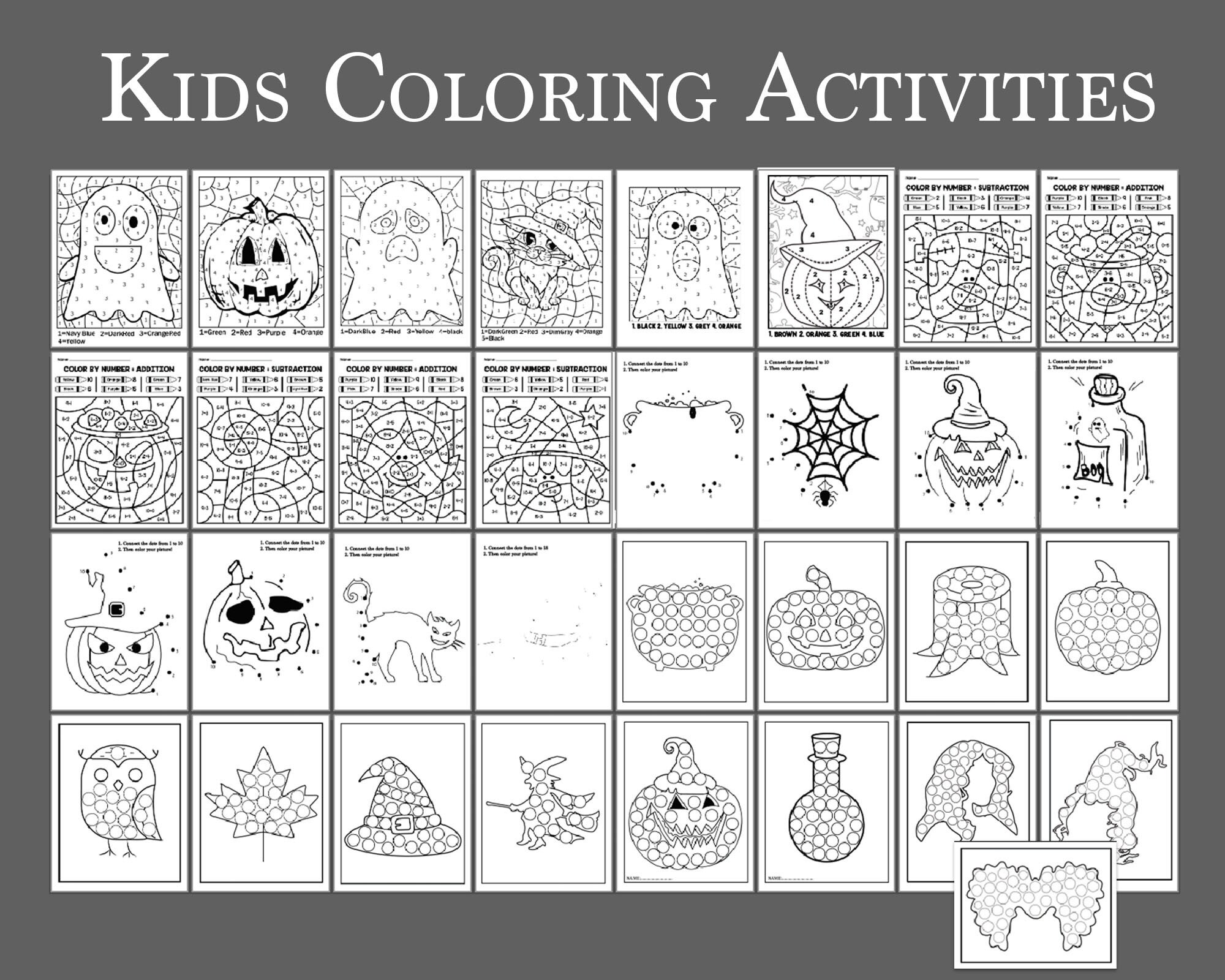 Halloween Coloring Pages for Kids Color by Number Connect - Etsy