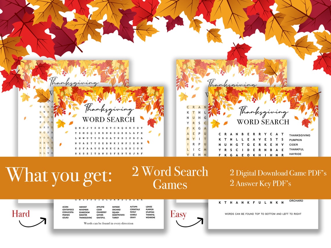Thanksgiving Word Search Printable Thanksgiving Games Hard - Etsy