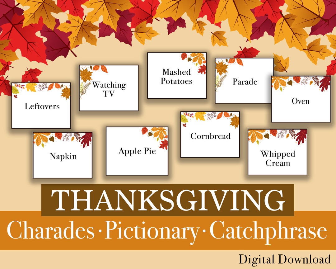 Printable Thanksgiving Charades, Thanksgiving Pictionary, Thanksgiving ...