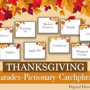 Printable Thanksgiving Charades, Thanksgiving Pictionary, Thanksgiving ...