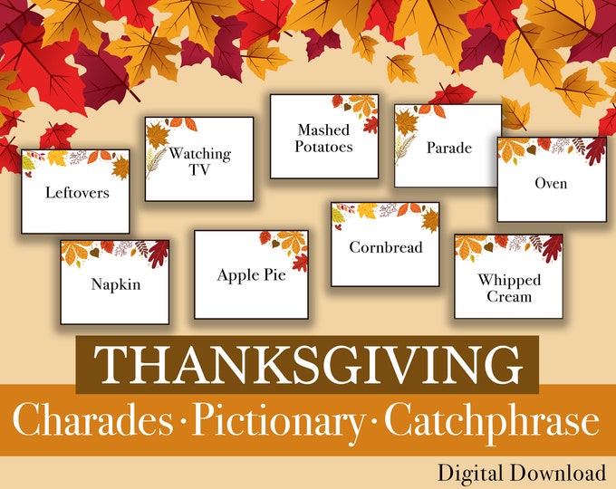 Printable Thanksgiving Charades, Thanksgiving Pictionary, Thanksgiving ...