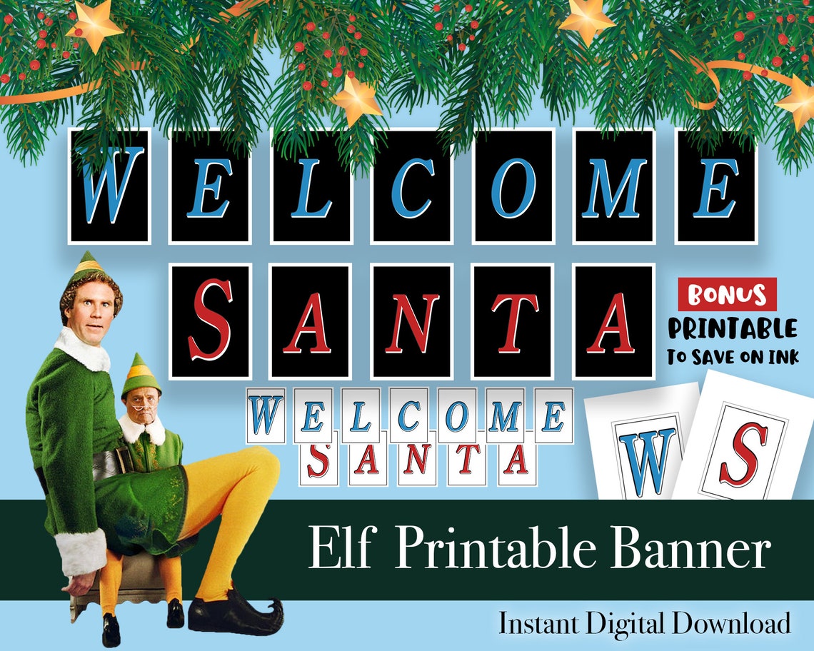 Elf Printable Christmas Banner Welcome Santa Sign, Elf Decorations ...