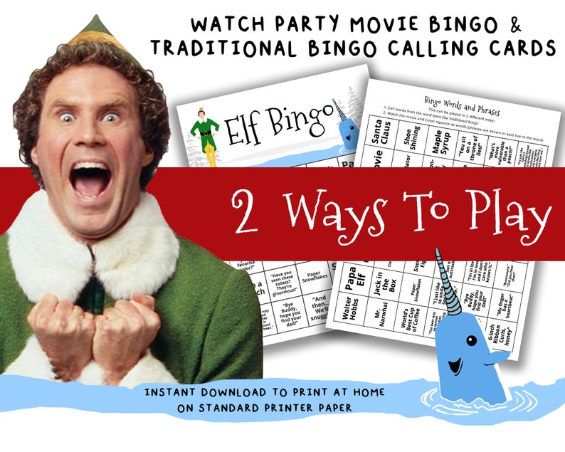 Elf Movie Christmas Bingo Printable, Buddy the Elf Christmas Bingo for ...