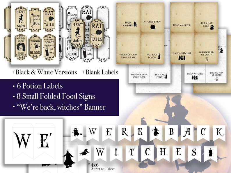Hocus Pocus Potion Labels Printable Halloween Food Signs Witch's Brew ...