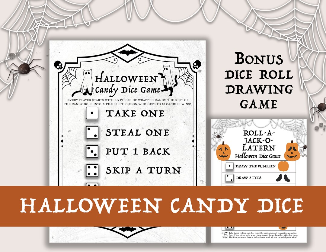 Printable Halloween Candy Dice Halloween Games, Halloween Party Games ...