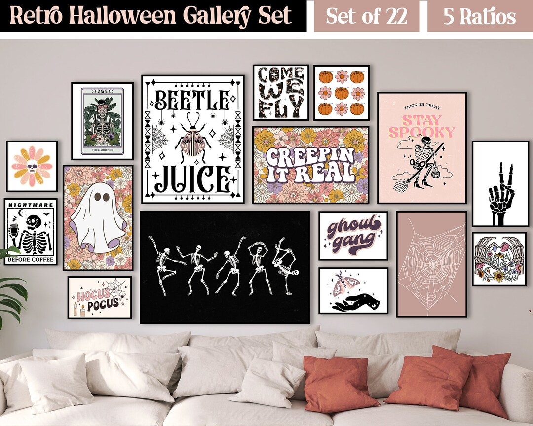Retro Vintage Halloween Wall Art Printable Gallery Wall Set of 22, Cute ...