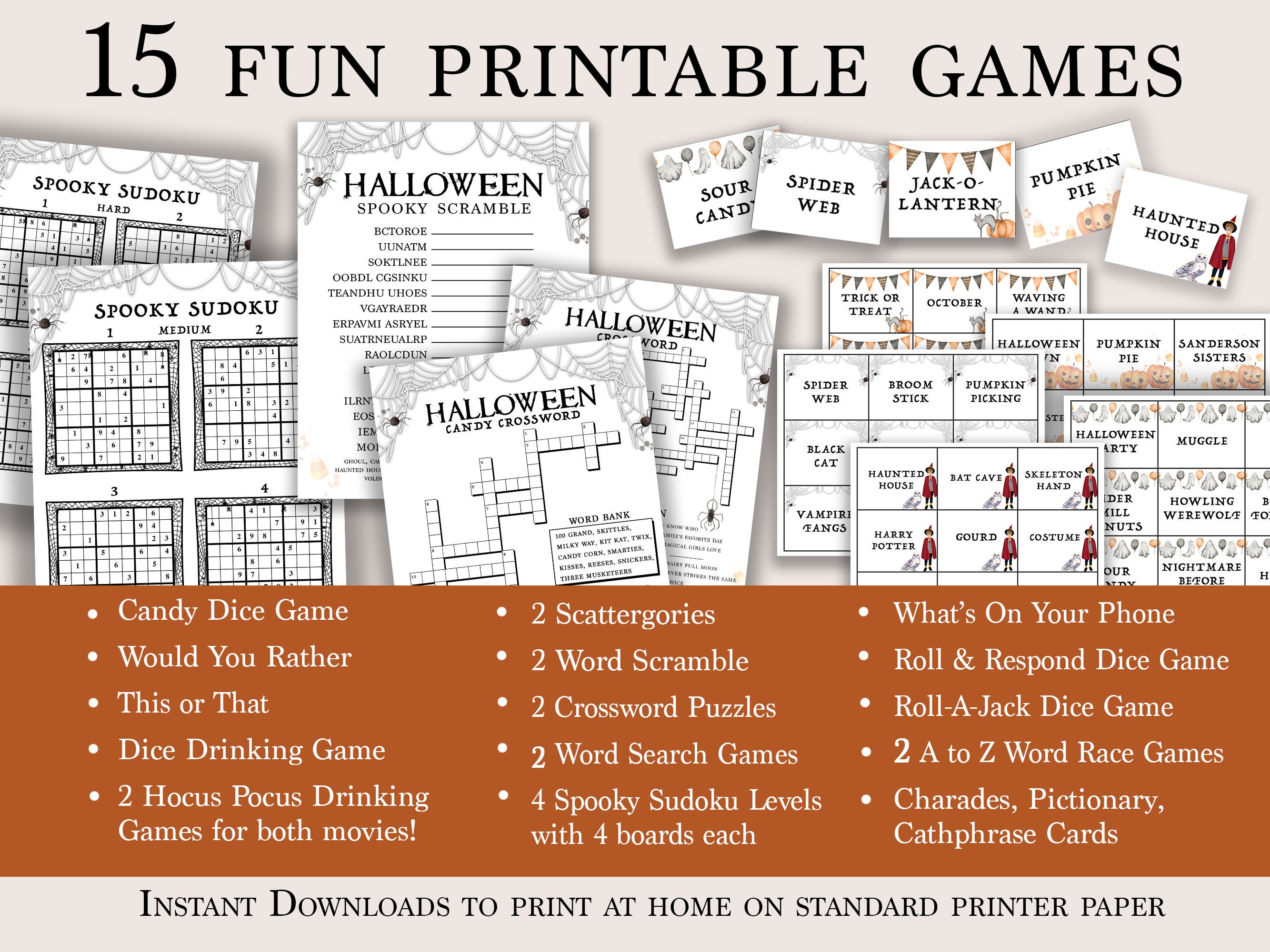 15 Halloween Games Bundle, Printable Halloween Party Games, Fun ...