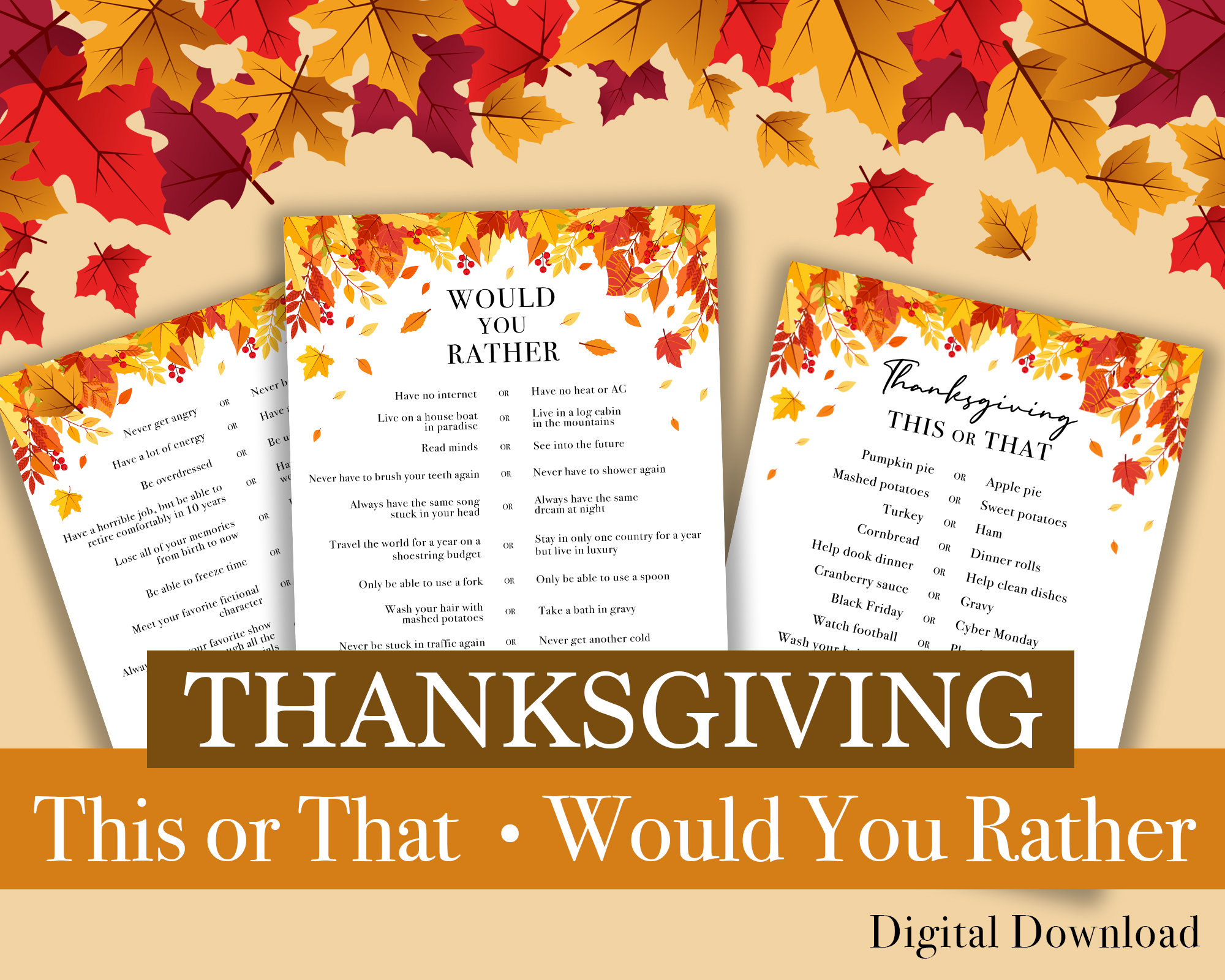 Thanksgiving This or That Printable Would You Rather Thanksgiving ...