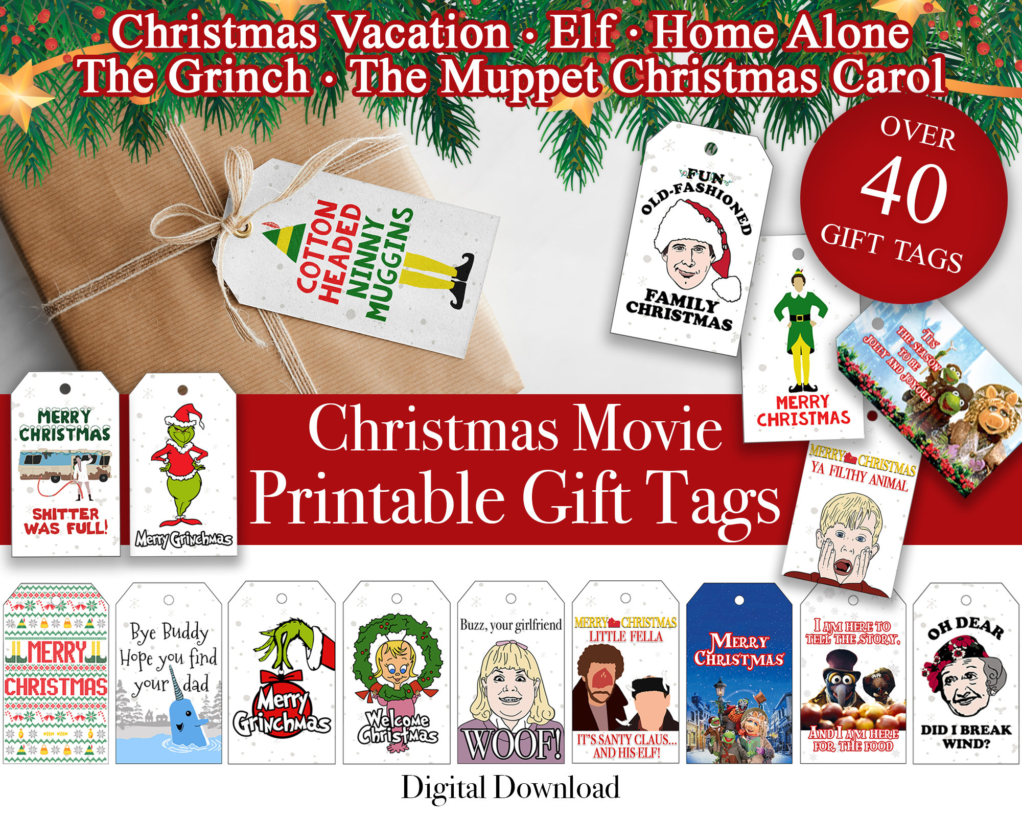 Funny Christmas Gift Tags Printable Christmas Movie Holiday Gift Tags ...