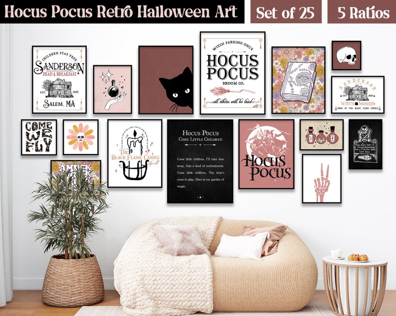 Hocus Pocus Retro Halloween Wall Art Printable Gallery Wall Set of 24 ...