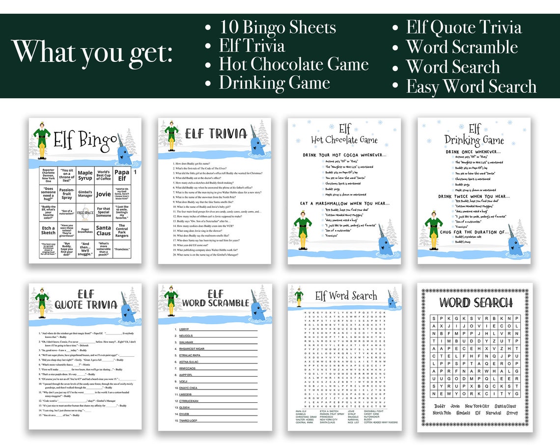 Elf Christmas Games Printable Elf Movie Christmas Party Games, Elf ...